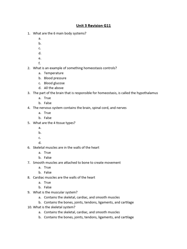 G11 Unit 3 Revision Mock - Anatomy and Physiology | PDF | Immune System | Human Body