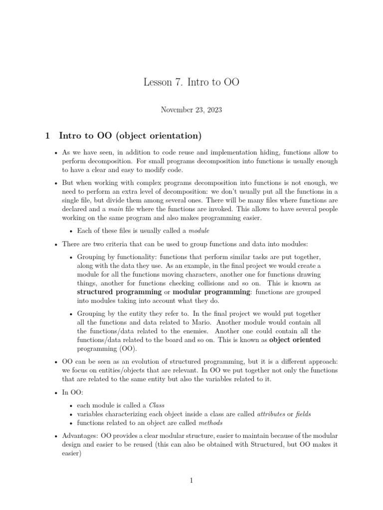 Lesson 7 Intro To Oo Pdf Class Computer Programming Method Computer Programming