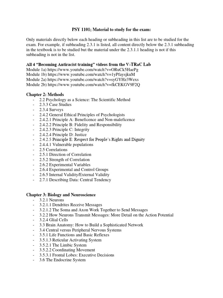 PSY 1101 - Study Guide | PDF | Memory | Senses
