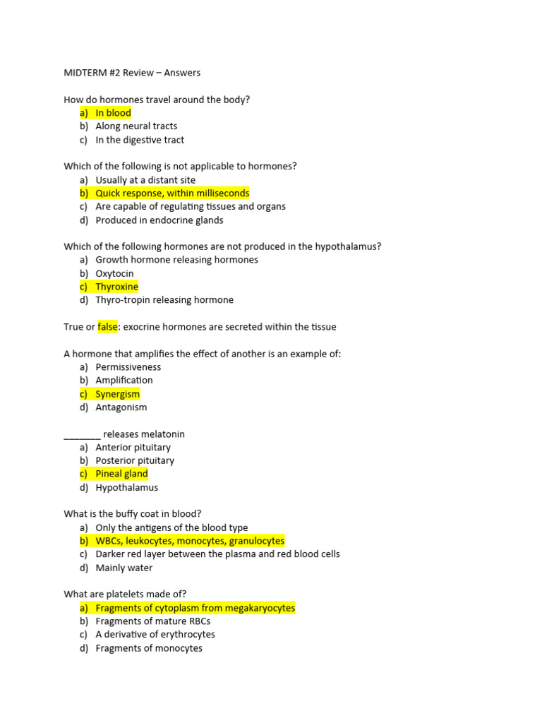 Midterm #2 Review Answers | PDF | Heart Valve | Atrium (Heart)
