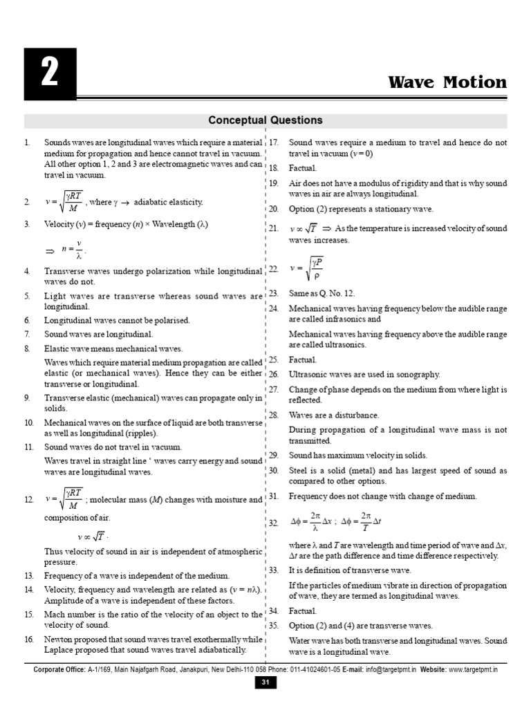QB Sol Wave Motion | PDF | Waves | Sound