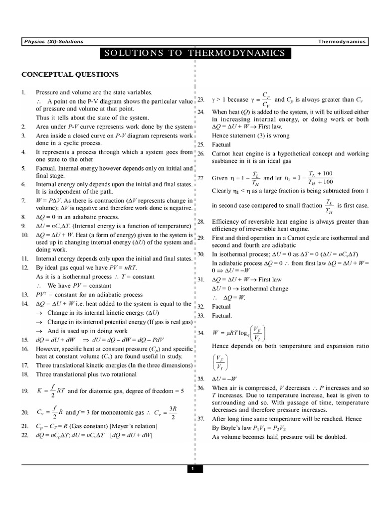 QBSol Thermodynamics | PDF | Gases | Mechanics