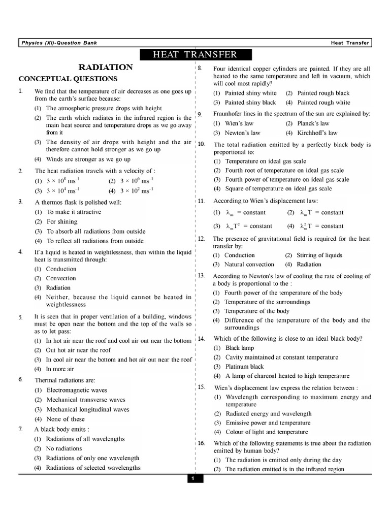 QB N Sol Heat Transfer (Radiation) | PDF | Heat | Heat Transfer