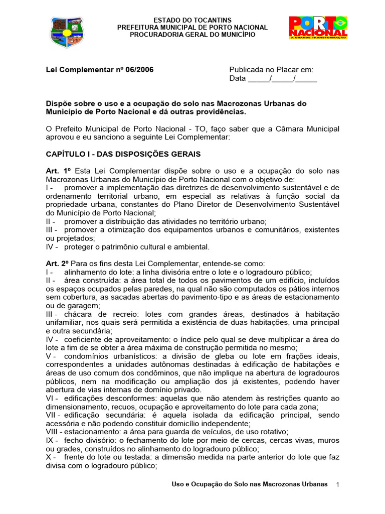 Lei de Uso de Ocupao Do Solo Lei Complementar N - 06 2006 | PDF | Lote (propriedade) | Porto