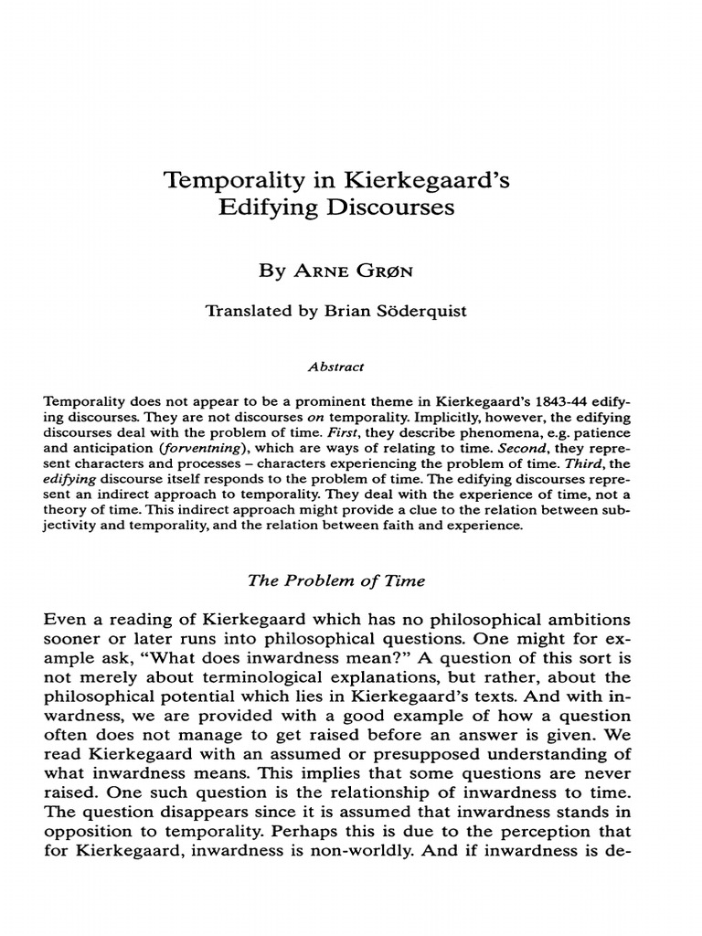 Temporality in Kierkegaard's Edifying Discourses Arne Gron | PDF ...