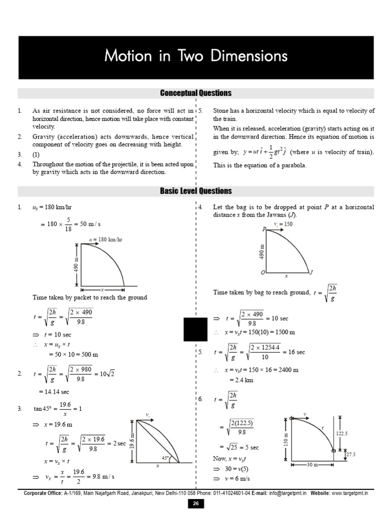 QB Sol Motion in Two Dimensions | PDF | Acceleration | Force