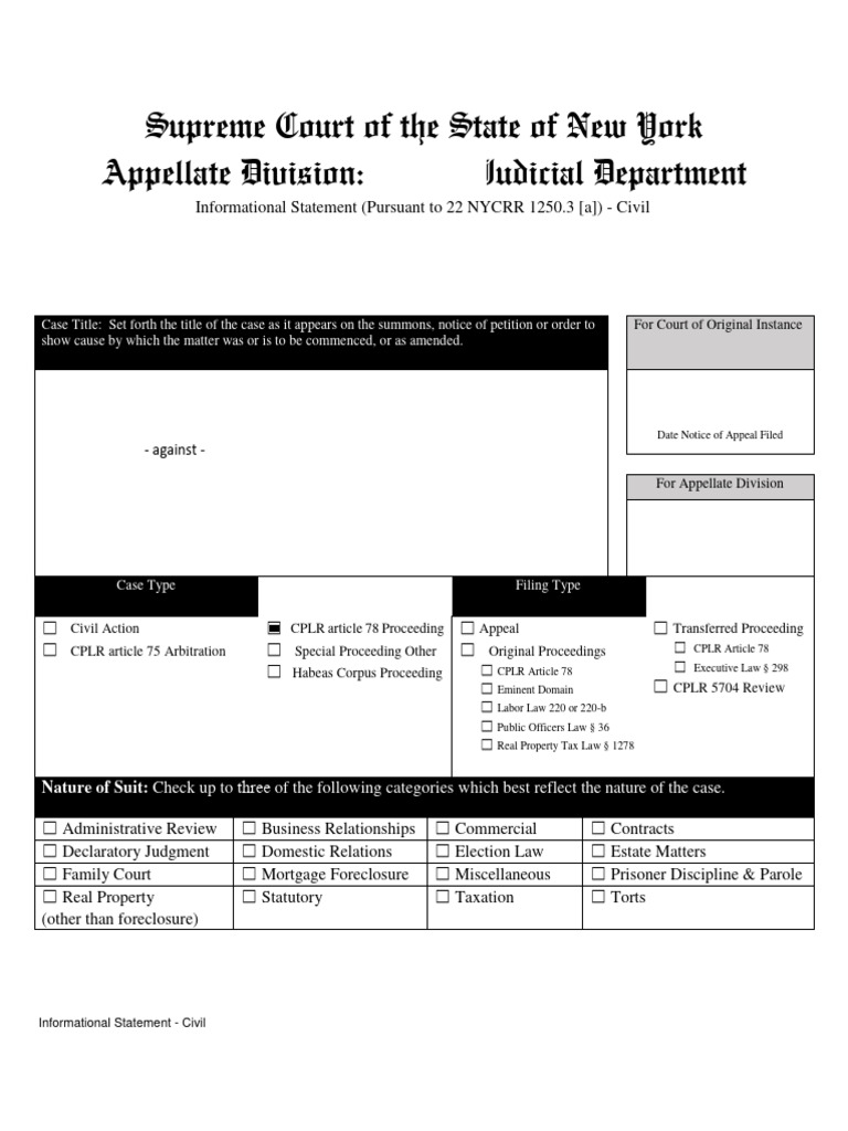 New York Civil Appeal Informational Statement | PDF | Interlocutory ...