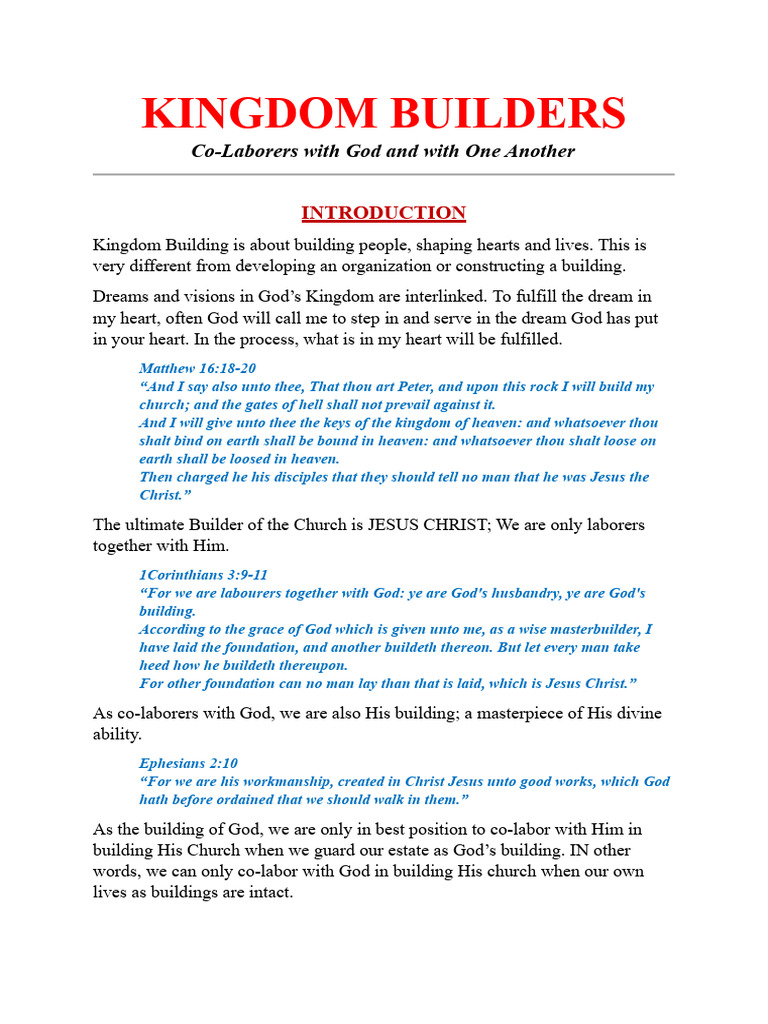 Kingdom Builders - 1 | PDF | Kingship And Kingdom Of God | Jesus