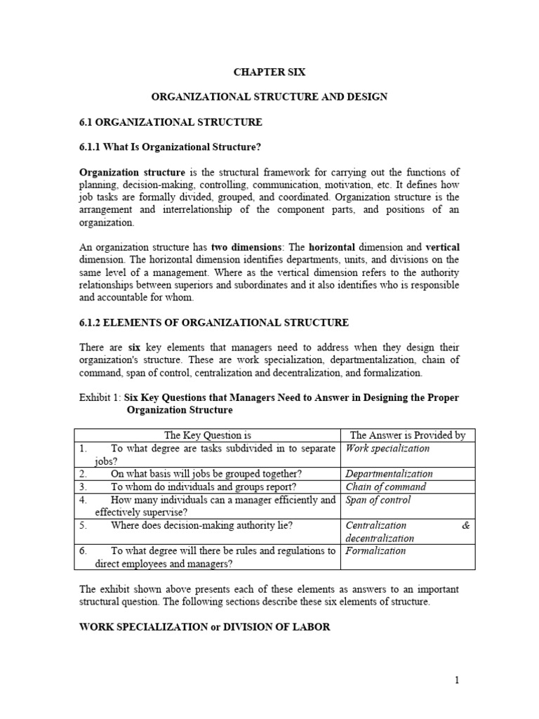 MGMT 321 Chapter VI Organizational Structure & Design 1 | PDF ...