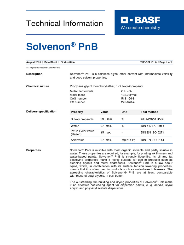 Solvenon_PnB | PDF | Paint | Solvent