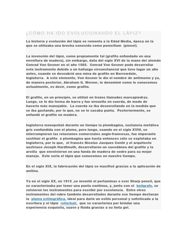 Cómo Ha Ido Evolucionando El Lápiz | PDF | Lápiz | Trabajo de oficina