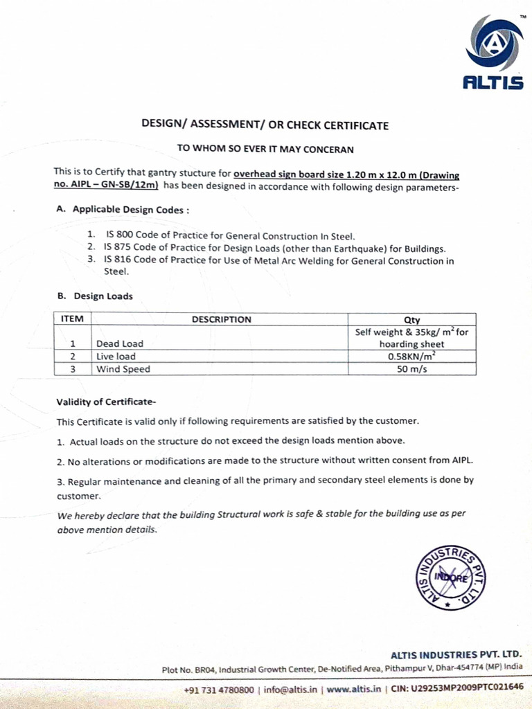 Stability Certificate - 230508 - 141743 | PDF