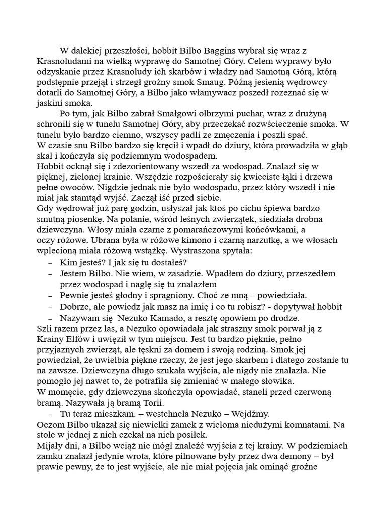 Opowiadanie Twórcze Hobbit | PDF