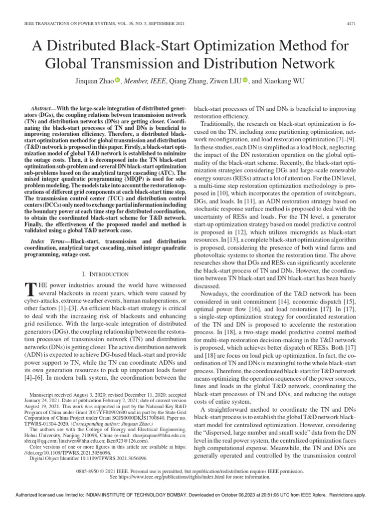 A Distributed Black-Start Optimization Method For Global Transmission and Distribution Network ...