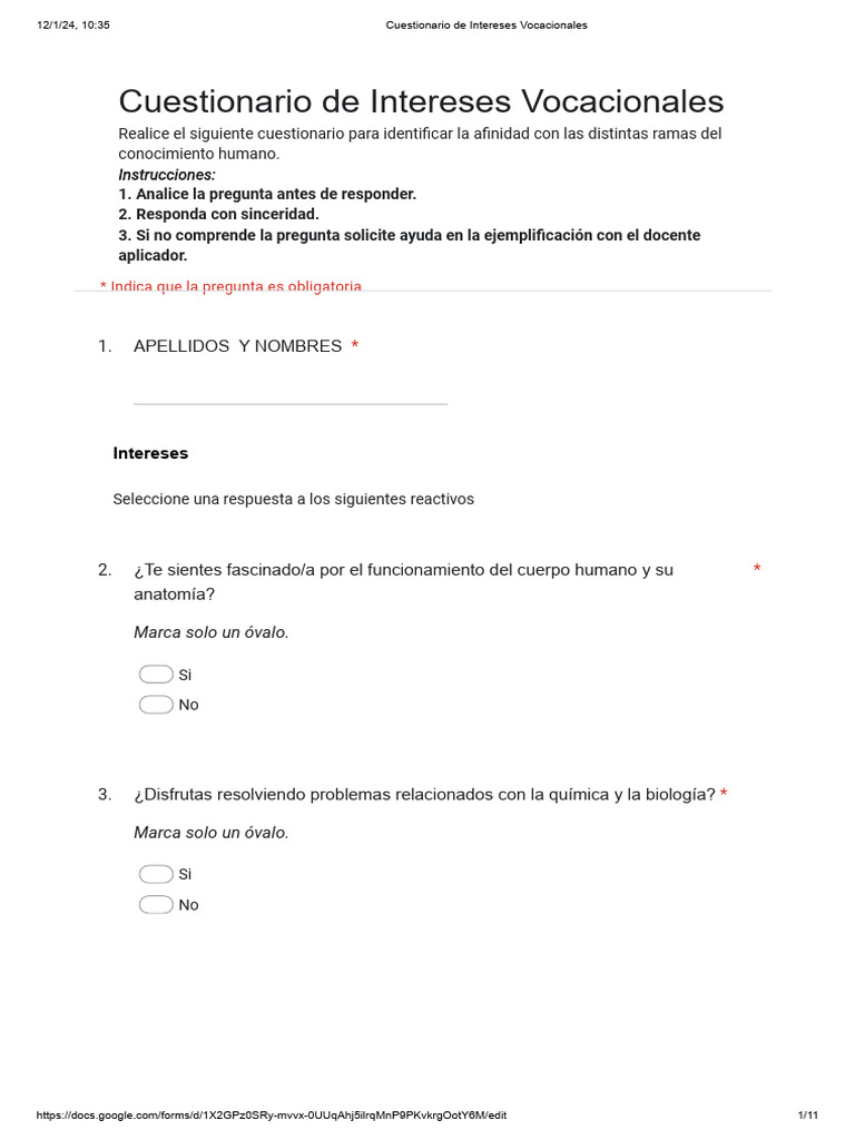 Cuestionario de Intereses Vocacionales y Elección de Asignaturas ...