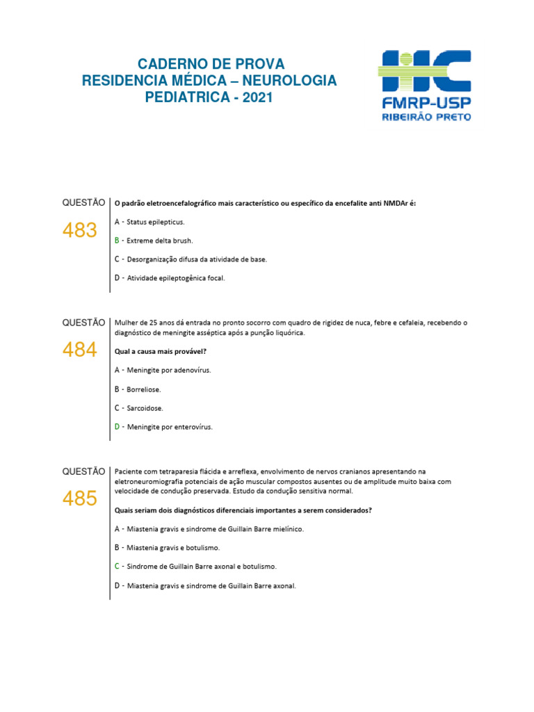 CADERNO DE PROVA﻿ RESIDENCIA MÉDICA – NEUROLOGIA ﻿ PEDIATRICA - 2021 ...