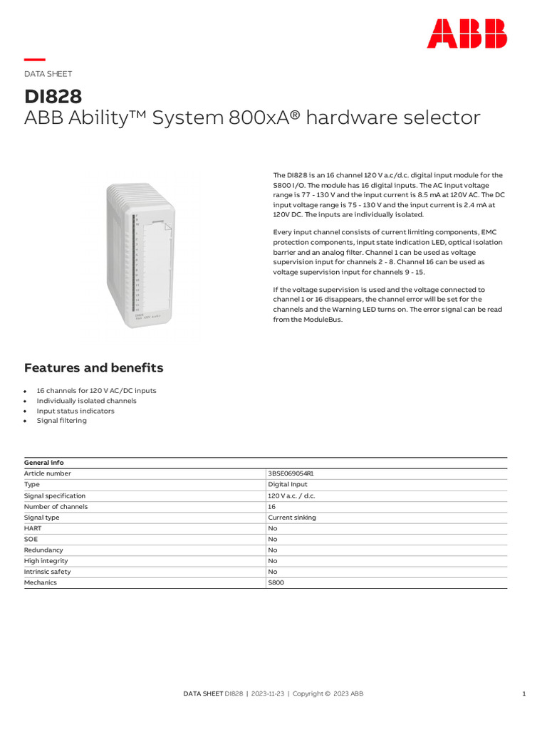 3BSE069054R1 DI828 Datasheet | PDF | Alternating Current | Computer Engineering