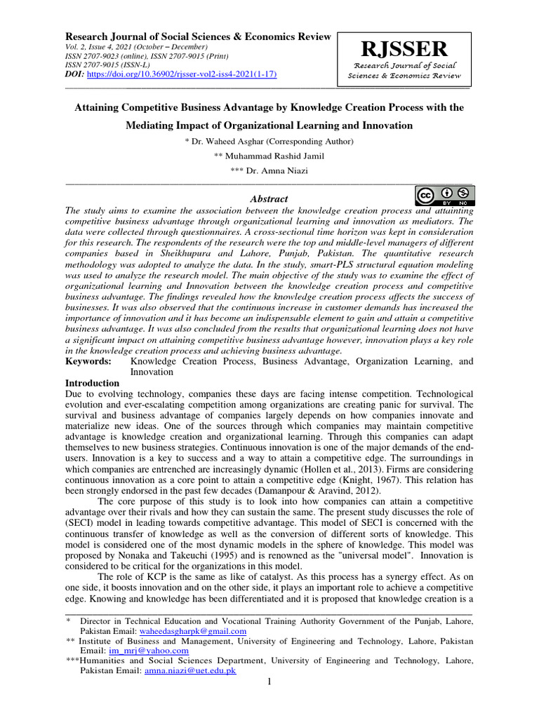 Attaining Competitive Business Advantage by Knowledge Creation Process With The | PDF ...