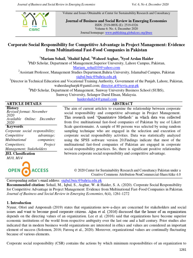 Corporate Social Responsibility For Competitive Advantage in Project Management | Download Free ...