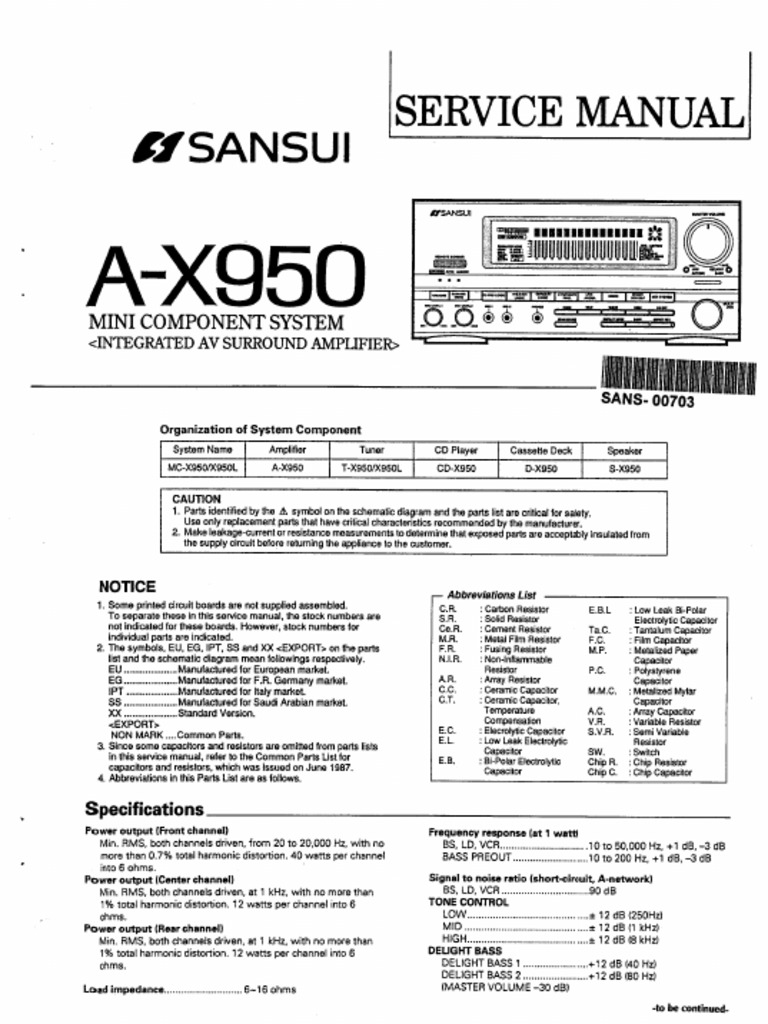 Hfe Sansui A-X950 Service | PDF