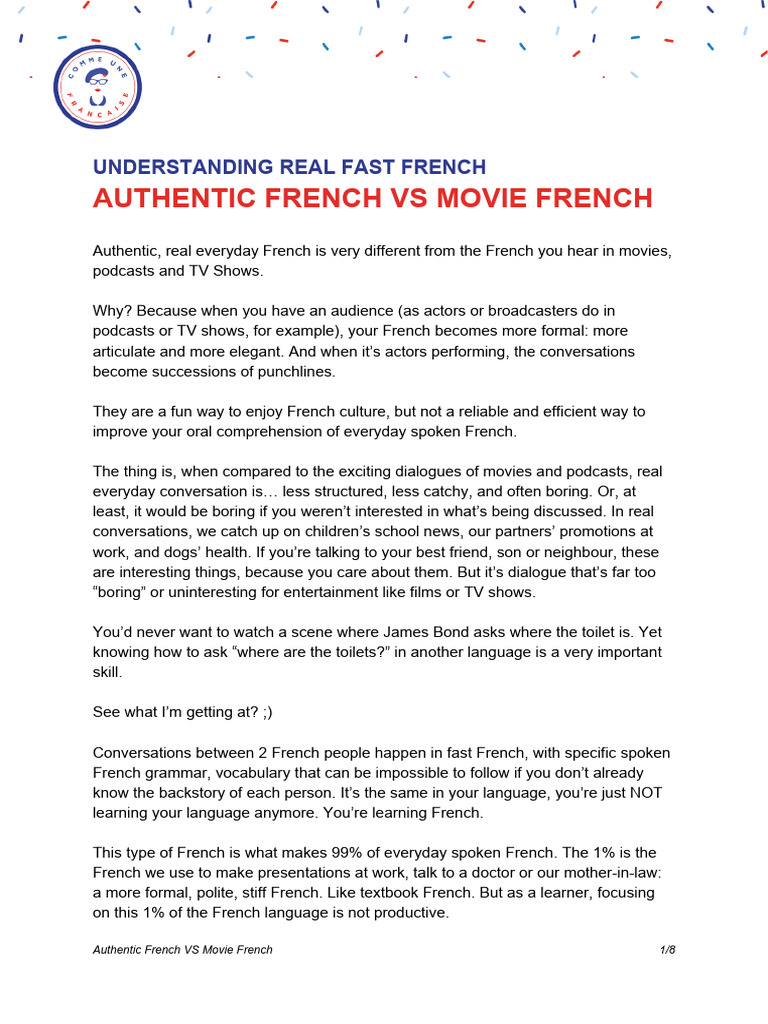 Authentic vs Movie French Explained | PDF | French Language | Linguistics