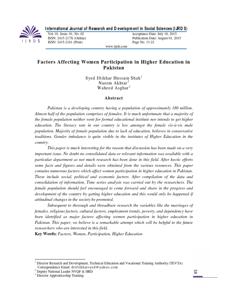 Factors Affecting Women Participation in Higher Education in | PDF ...