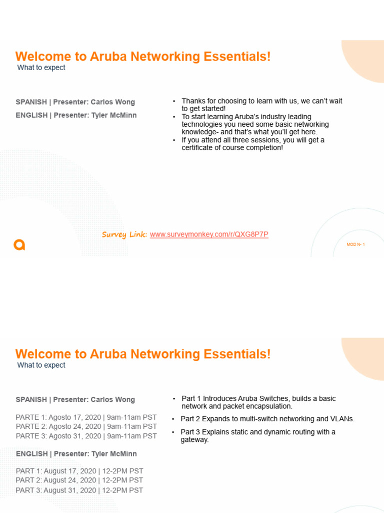 Day1 Aruba Network Essentials Presentation Printed | PDF | Computer Network | Osi Model