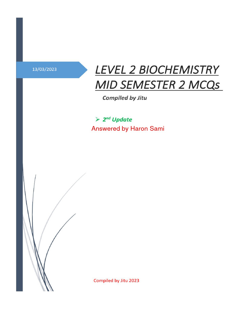 Biochem II Mid Sem 2 MCQs Answered Sami | PDF | Dna | Dna Replication