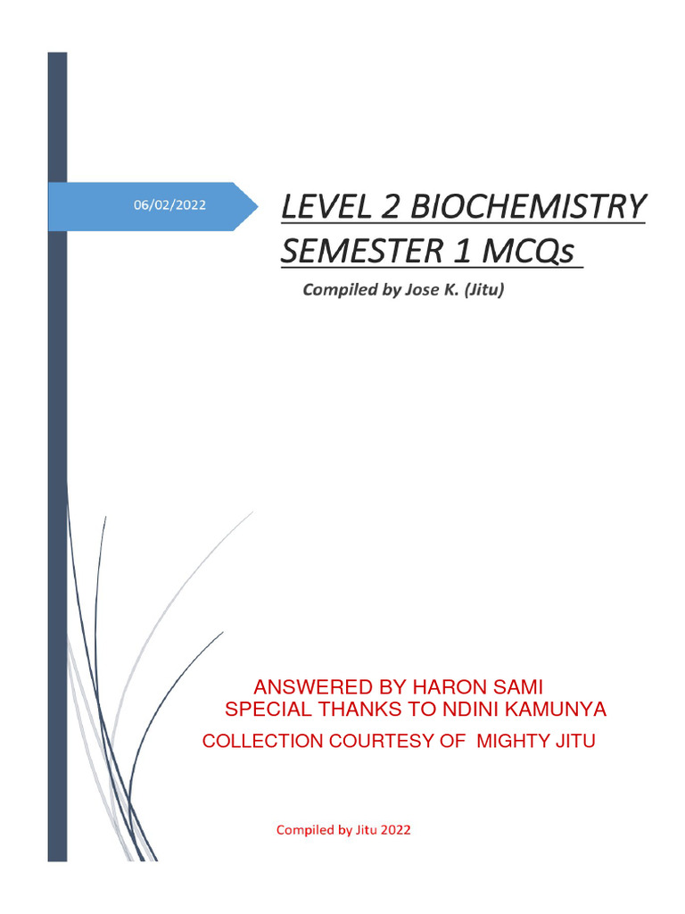LEVEL_2_BIOCHEM_SEM_1_MCQs_ANS | PDF | Dna | Proteins