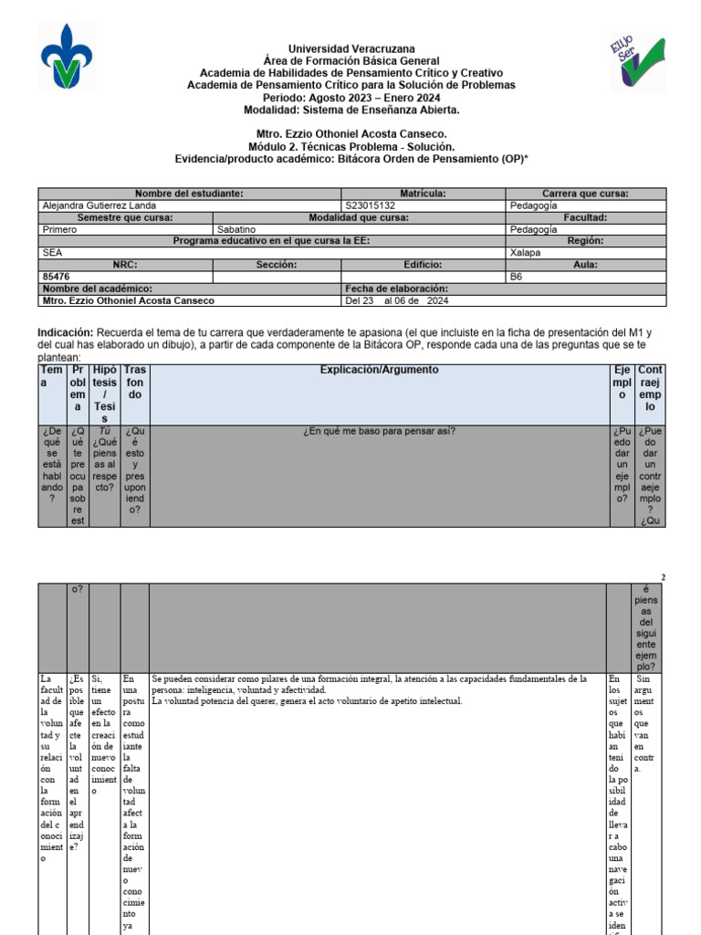 Copia de M2-Bitácora OP-Formato | PDF | Metafísica de la mente ...