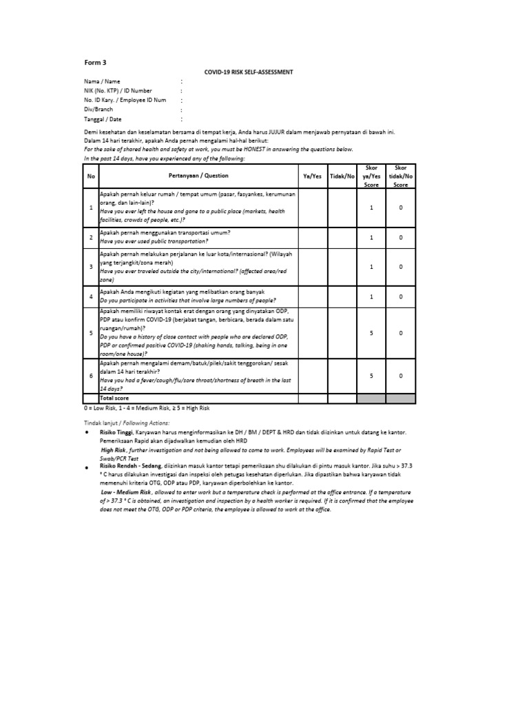 COVID-19 Self-Assessment Form | PDF | Karier & Perkembangan