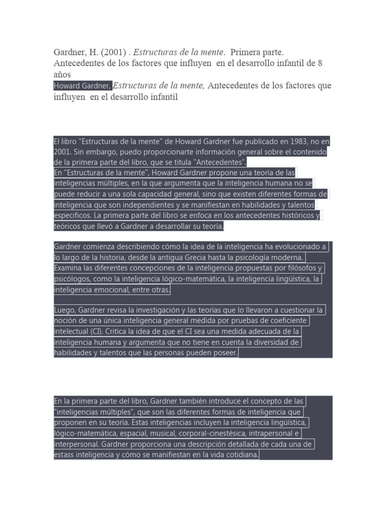 Gardner Material Mapa Mental Etapas 4 A 8 Años | PDF | Inteligencia ...