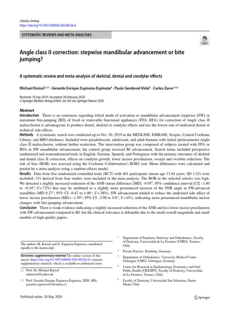 Angle Class II Correction: Stepwise Mandibular Advancement or Bite Jumping? | PDF | Meta ...