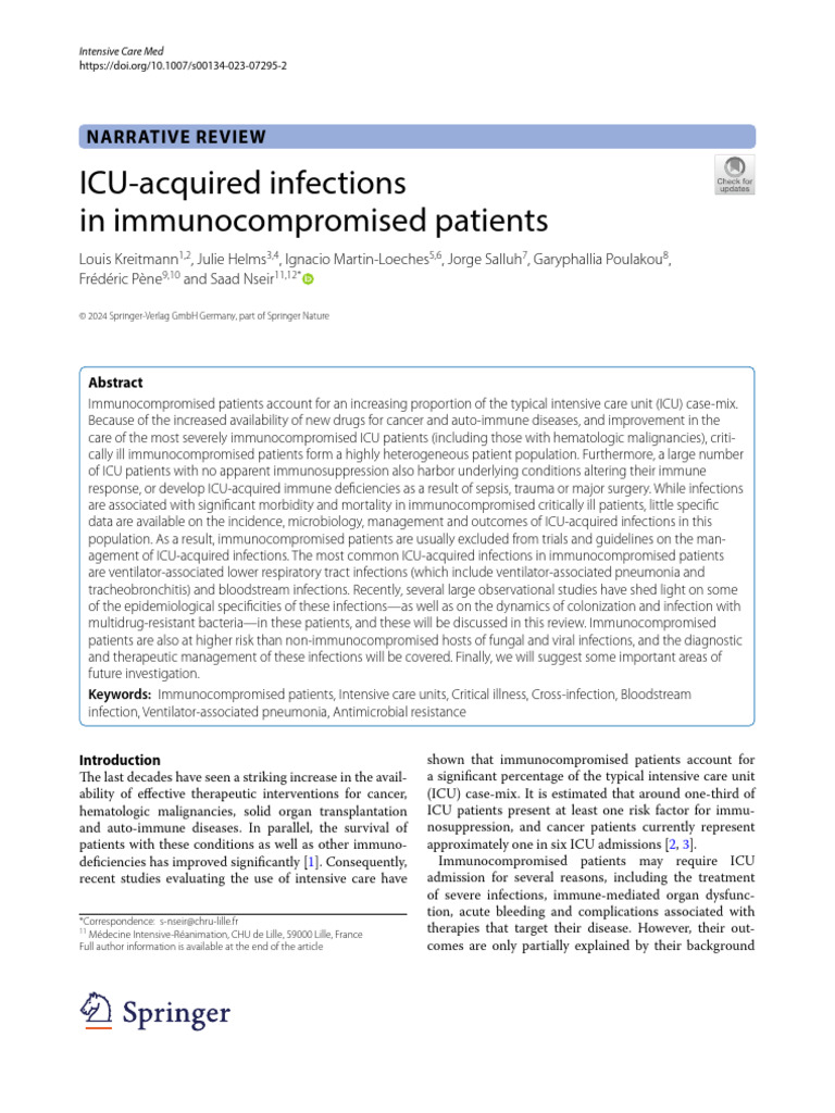 ICU-Acquired Infections in Immunocompromised Patients | PDF | Infection ...