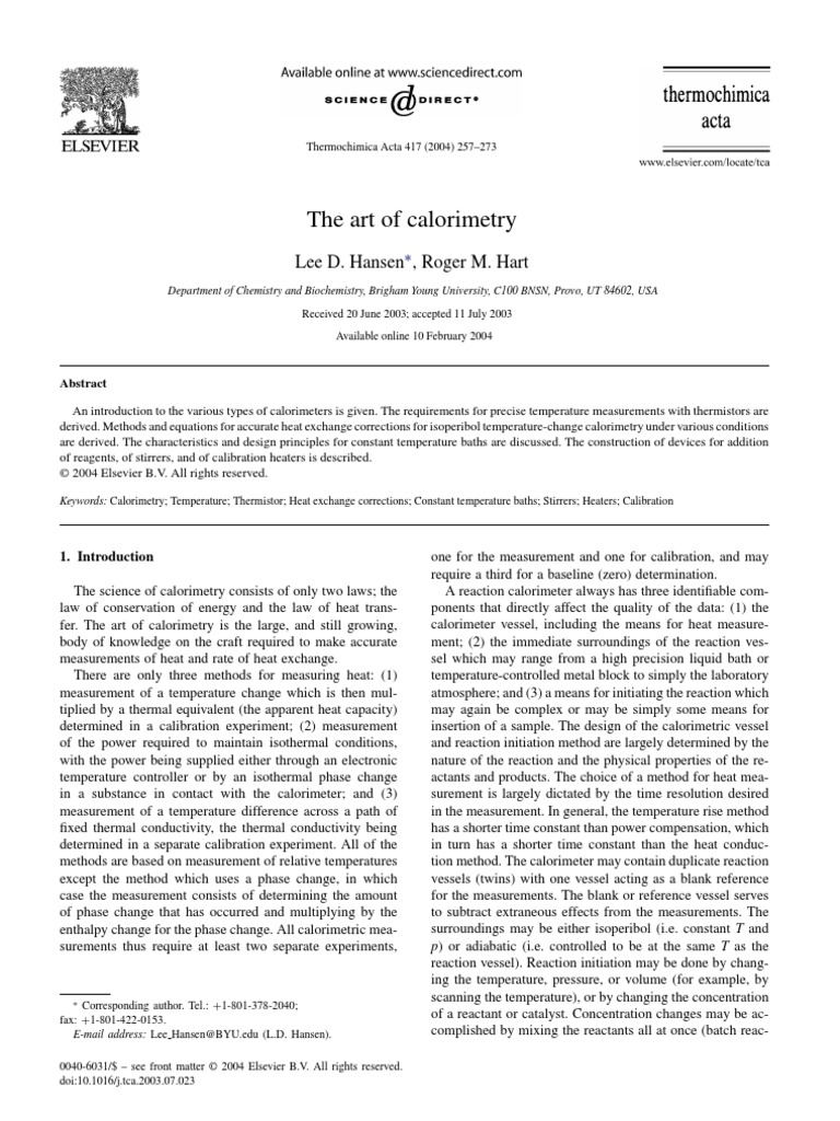 Art of Calorim | PDF | Calorimetry | Electrical Resistance And Conductance