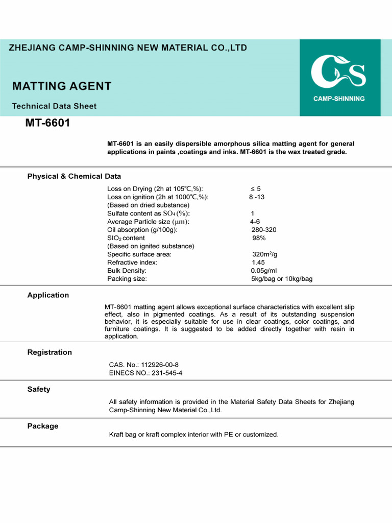 MATTING AGENT MT-6601 TDS | PDF
