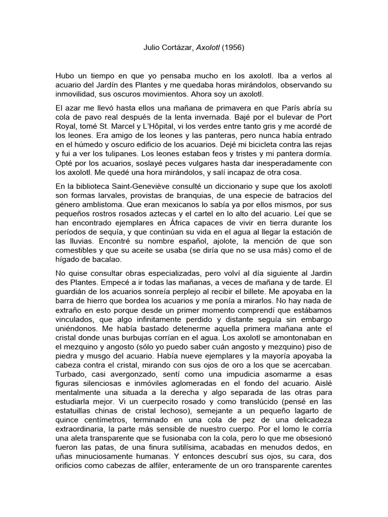 Julio Cortázar AXOLOTL | PDF | Acuario