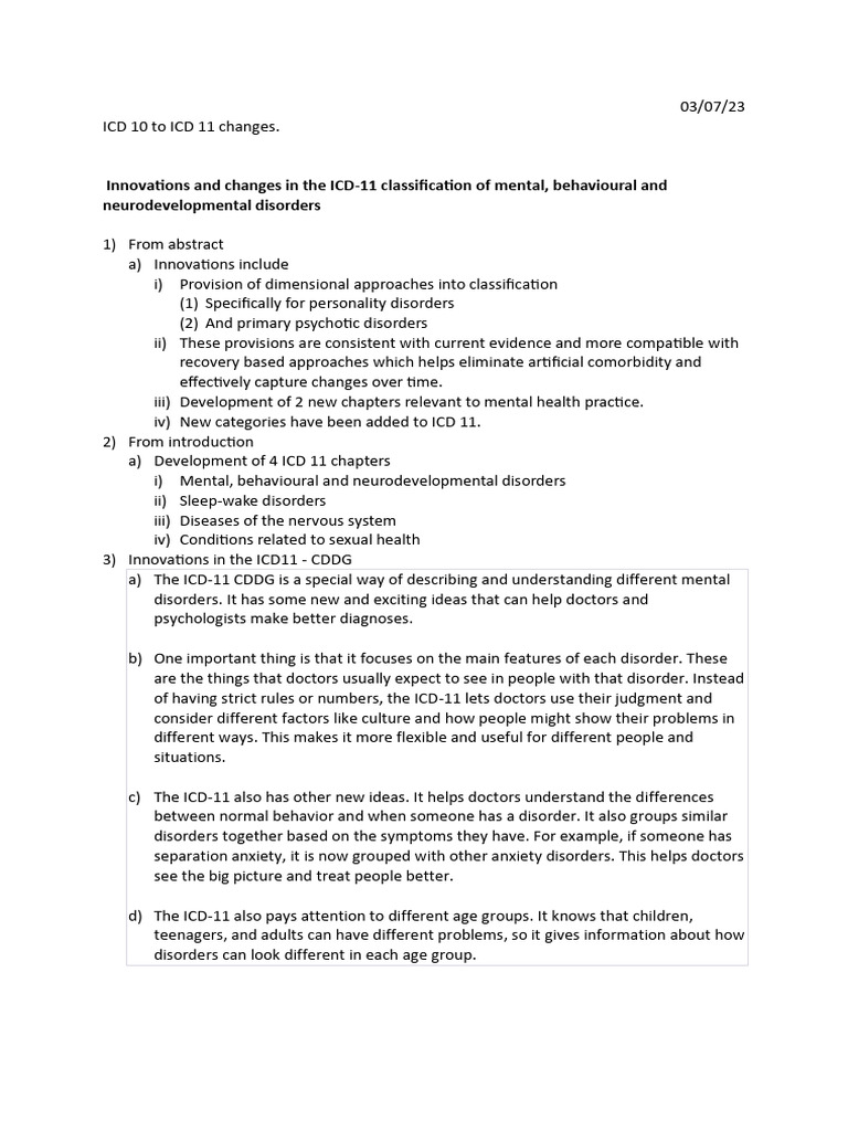 ICD 11 Changes 030723 | PDF