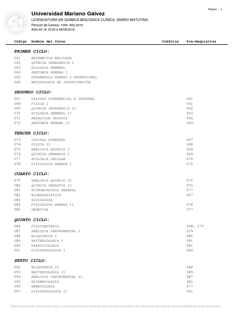 Pensum Química Biológica Clínica 2019 | PDF | Química | Ciencias de la vida