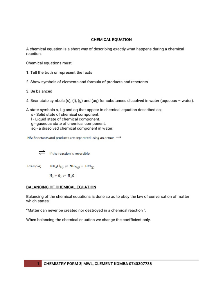 Chemistry Notes Form 3 | PDF