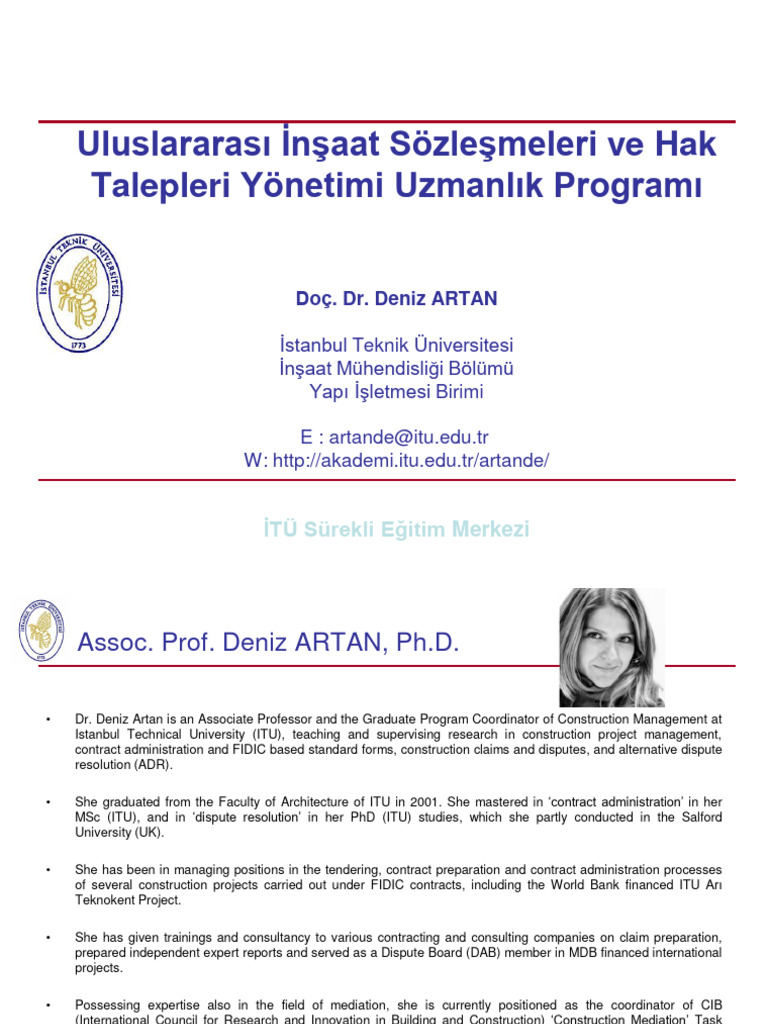 08.11.22 Doç DR Deniz ARTAN İTÜ SEM Uluslararası İnşaat Sözleşmeleri Ve ...