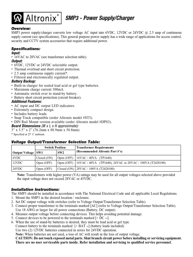 Instrucciones de Instalación SMP3 | PDF | Power Supply | Direct Current