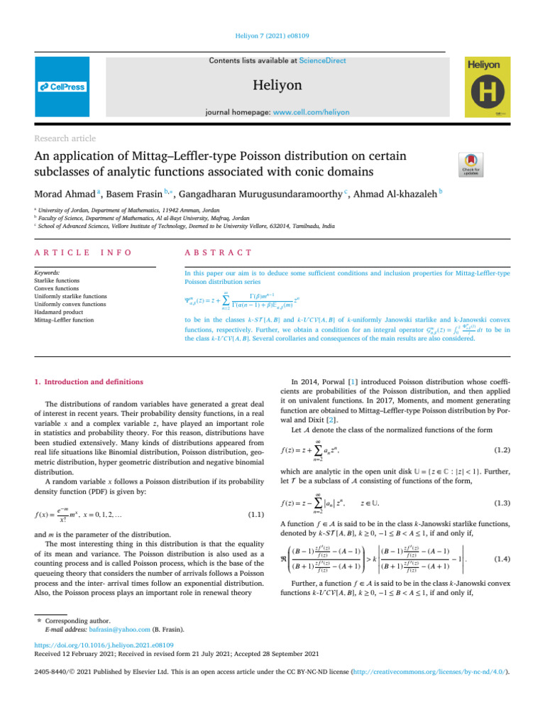 An Application of Mittag-Leffler-type Poisson Distribution On Certain ...
