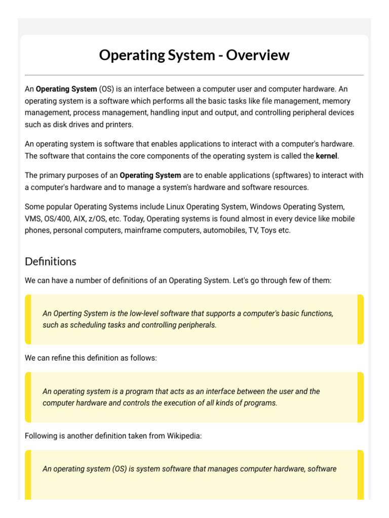 Operating System Overview Pdf Operating System Process Computing 