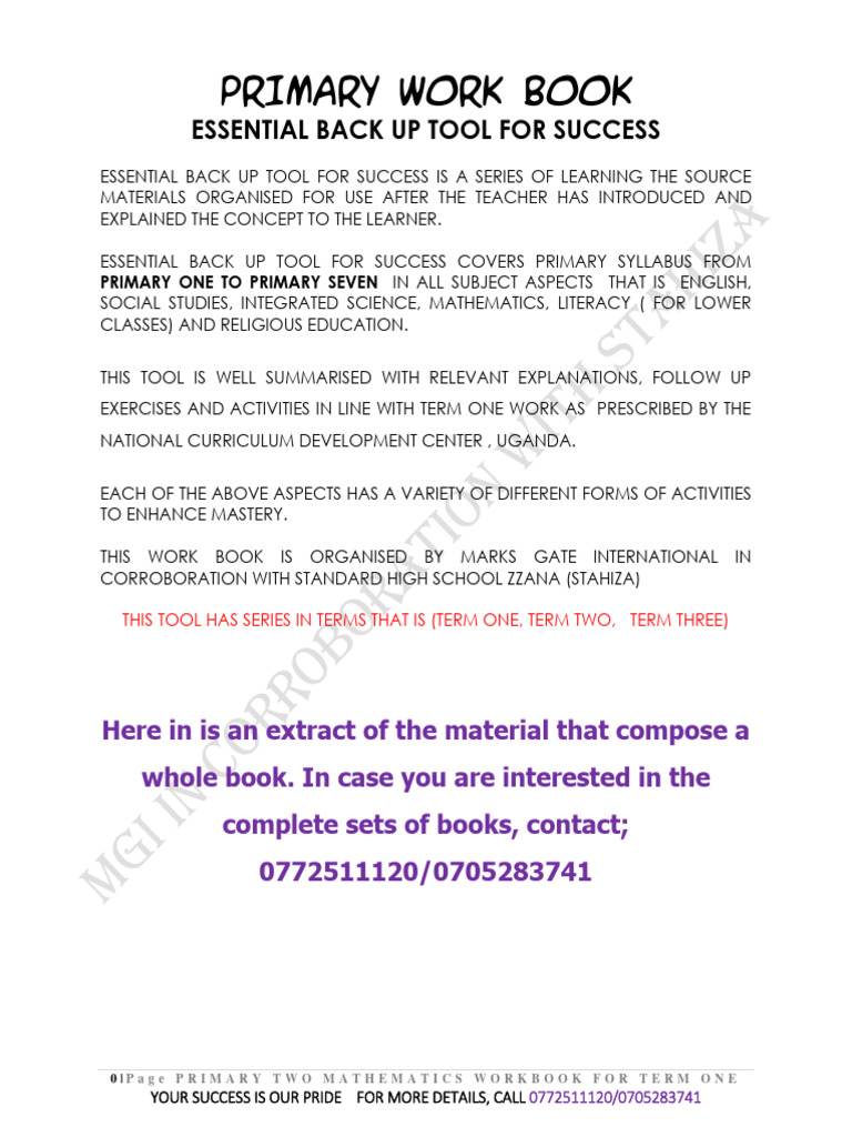 Primary Two Mathematics Workbook Term 1 | PDF | Cognition | Learning