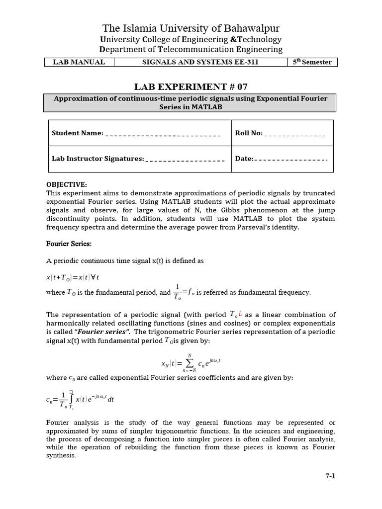 LAB-07 - EE-311 - SS - Fall2018 Complete | PDF | Fourier Transform | Fourier Series