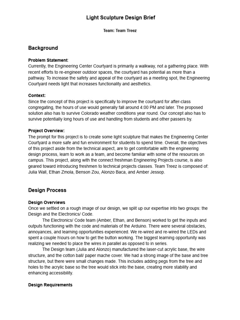 Light Sculpture Design Brief | PDF | Design | Engineering