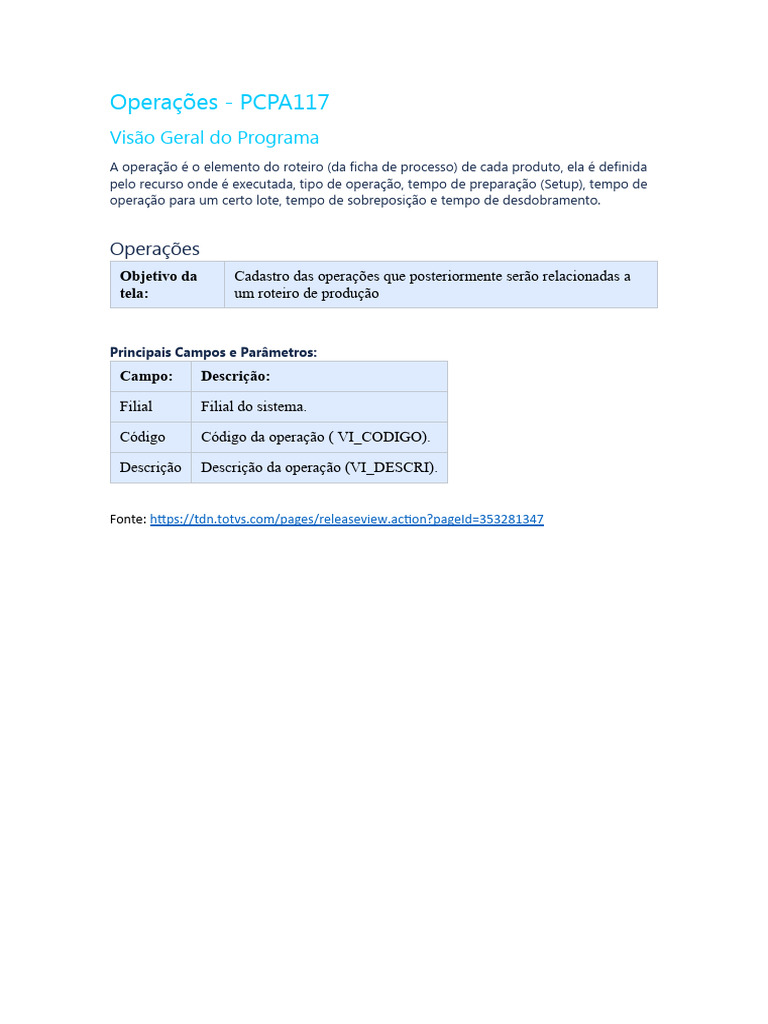 Principais Links Roteiro de Operação PCP | PDF | Tempo | Informação