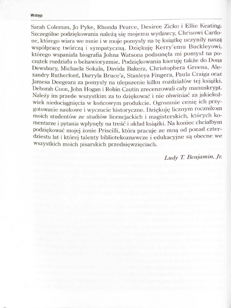 Ludy Benjamin Historia Współczesnej Psychologii | PDF
