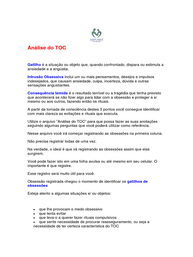 Análise Do TOC | PDF | Transtorno obsessivo compulsivo (TOC) | Ansiedade